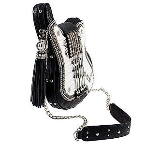 Mary Frances Greatest Hits Beaded Guitar Crossbody Handbag Purse, Black/White