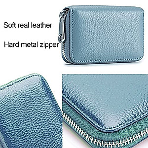 EASTNIGHTS RFID Credit Card Holder Genuine Leather Credit Card Wallet with Zipper (sky blue)