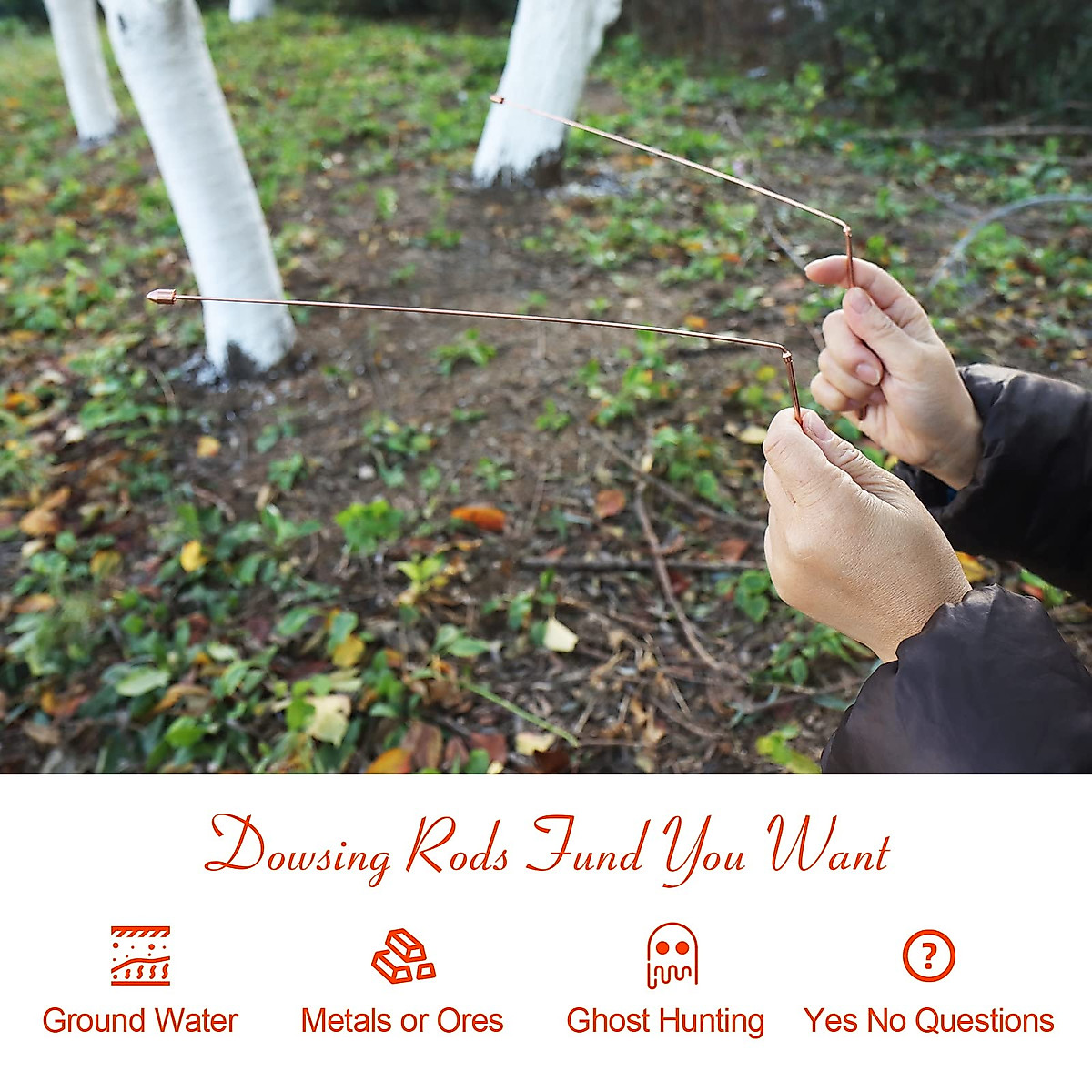 Dowsing Rods, 99.99% Copper Dowsing Rods for Ghost Hunting Tools, Divining Rods for Water Divining, Energy Healing, Paranormal, Gold, Yes No Questions