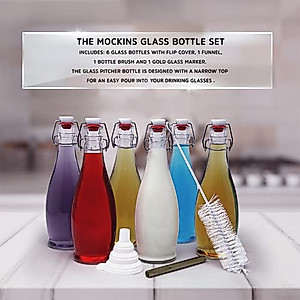 Nevlers Set of 6 | 17 oz Glass Bottle Set with Airtight Swing Top Stoppers | Home Brewing Bottles for Kombucha, Beer, Water Kefir, Limoncello | Includes Bottle Brush, Funnel and Gold Glass Marker