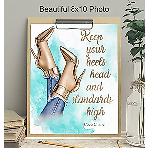 Motivational Quote Wall Art - Glam Wall Decor - Inspirational Gift for Women, Designer Shoes Fan, Couture Fashionista - Luxury Home decoration for Bathroom, Living room, Girl Teens Bedroom