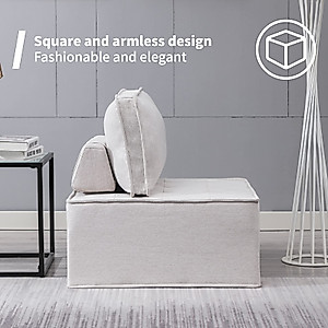 ZAFLY Single Couch, Single Seat Sofa, Armless Floor Sofa with Movable Back Cushion, Small Couch Modern Style Sofa & Couch for Living Room Bedroom, 1PCS (Beige)