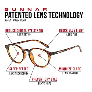 GUNNAR - Premium Reading Glasses - Blocks 65% Blue Light - Attaché, Tortoise, Amber Tint, Pwr +2.5
