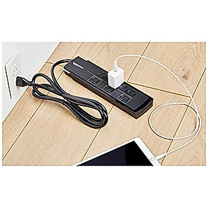 Amazon Basics 8-Outlet Power Strip Surge Protector, 4,500 Joule - 6-Foot Cord, Black/Green