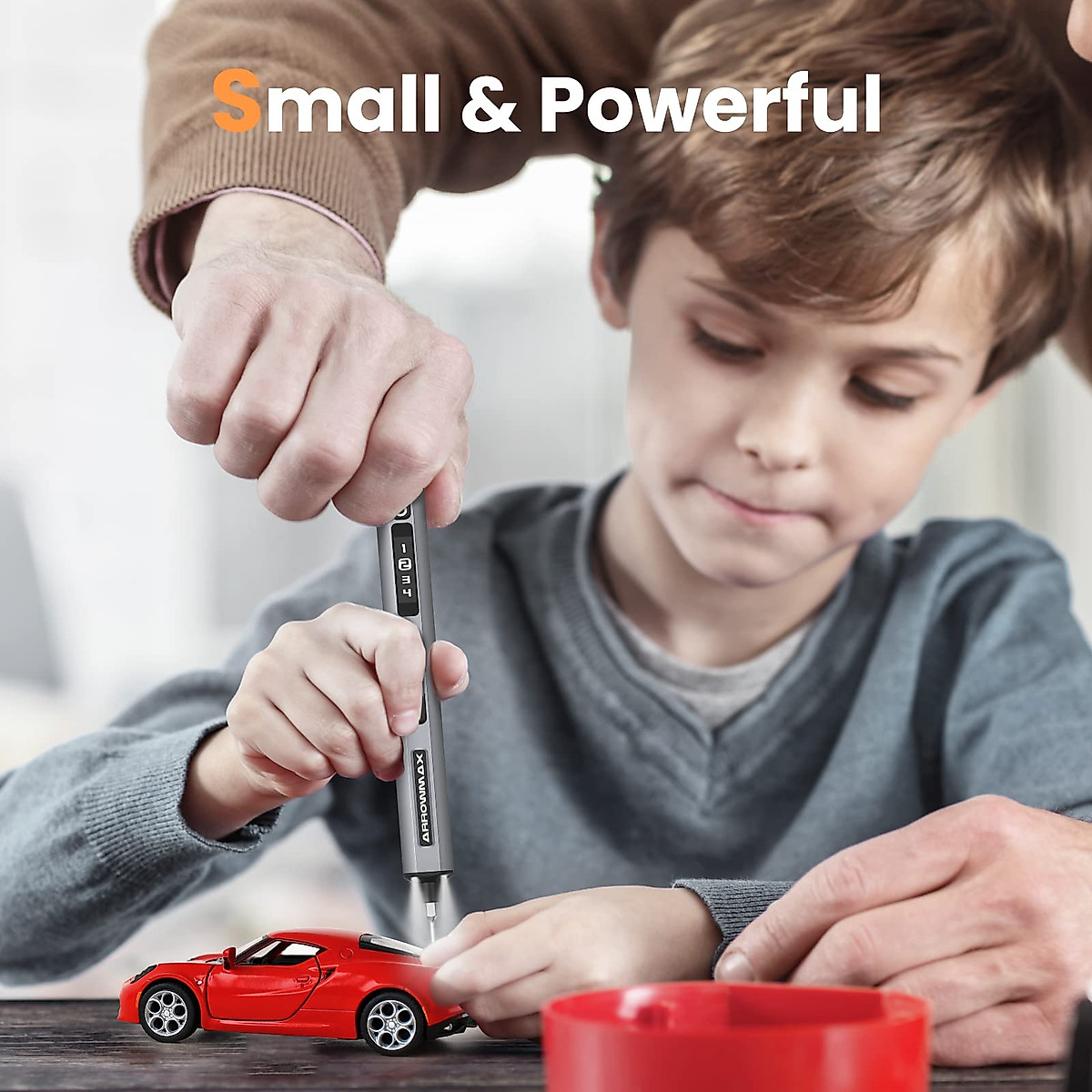 AM ARROWMAX Electric Screwdriver, Precision Screwdriver w/ 34 Magnetic Bits, 4 Torque Settings, Red Dot, IF Winning Design, Rechargeable Mini Cordless Power Screwdriver for Phone, Laptop, Camera, Gray