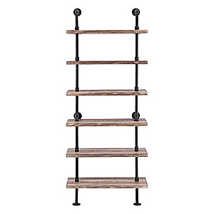 Danya B GH086 Industrial Decor - Modern Rustic 6-Tier Iron Pipe Wall Mount Ladder Shelving Unit in Distressed Wood Finish – Rustic Wood Bookshelf