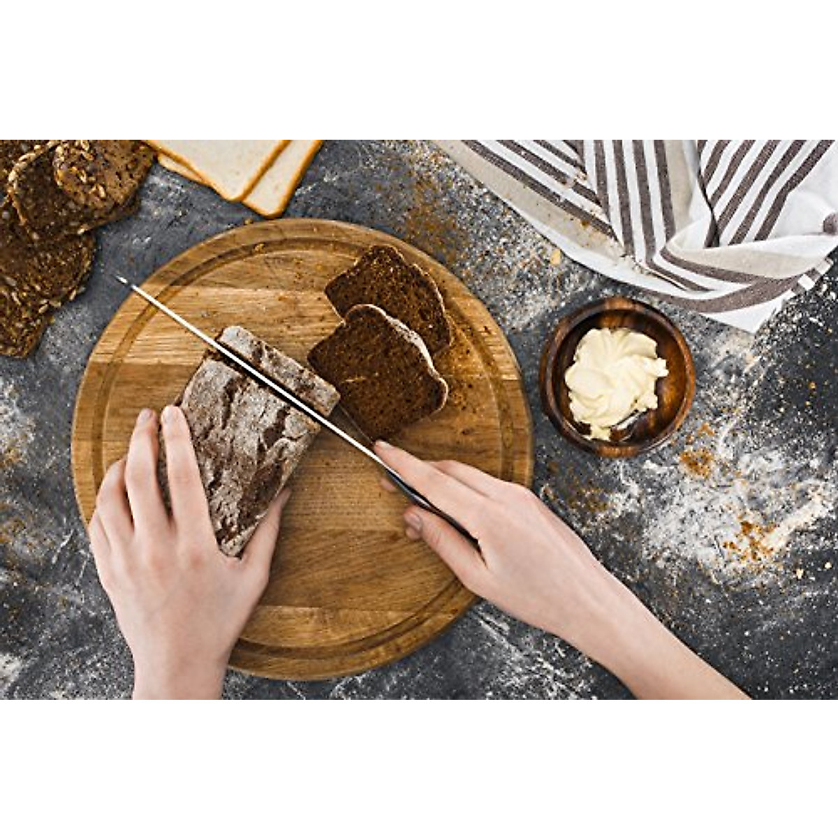 ikasu 10 inch Bread Slicer Knife | Ultra-Sharp German High Carbon Stainless Steel Serrated Edges, Full Tang Blade | Durable Luxury Pakka Wood Handle