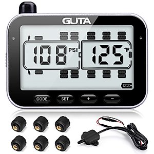RV Tire Pressure Monitoring System, RV TPMS, 6 Sensors, 7 Alarm Modes, 14 Days Battery Life, 80ft Sensing Distance, Large Screen, for RV, Trailer, Coach, Motor Home, Fifth Wheel, (0-188psi) (-4~ 185℉)