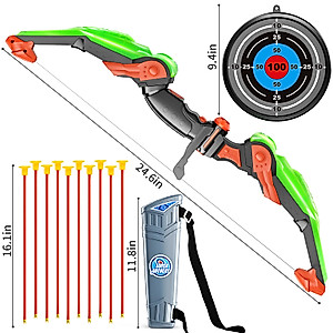 TEMI Kids Bow and Arrow Set - LED Light Up Archery Toy Set with 10 Suction Cup Arrows, Target & Quiver, Indoor and Outdoor Toys for Children Boys Girls