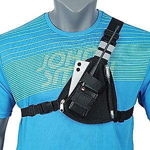 Universal Radio chest harness Tactical Vest Nylon military Vest chest rig Pack Pouch Holster Tactical Harness Walkie Talkie Waist Pack for UV-5R UV-9R UV-82 BF-888S (Black)