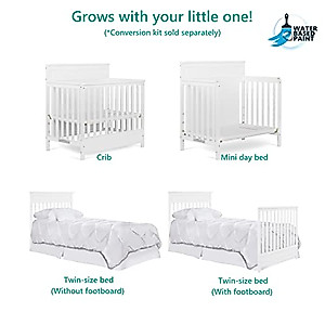 Dream On Me Harbor Full Panel 4-in-1 Convertible Mini Crib in White, Water-Based Paint Finish, JPMA Certified, 3-Position Mattress Height Setting, Made of Solid Pinewood