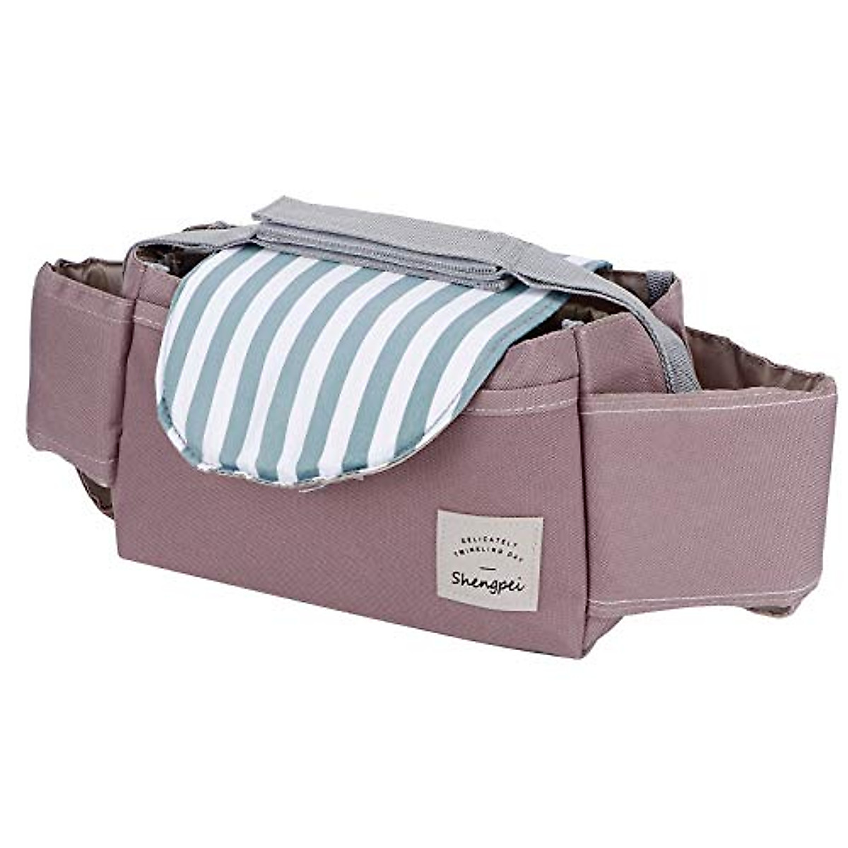 Baby Stroller Hanging Bag Universal Cup Holder Storage Bag Strollers Accessory With Movable Internal Partitionbaby Store Bottles Coffee Cups(Mint stripes)