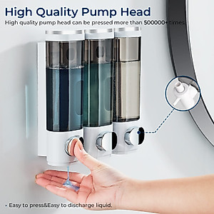 Pollock Shower Dispenser - 3 Chamber No Drill Wall Mounted Shampoo, Conditioner, Body Wash Dispenser for Bathroom, Large Capacity, White