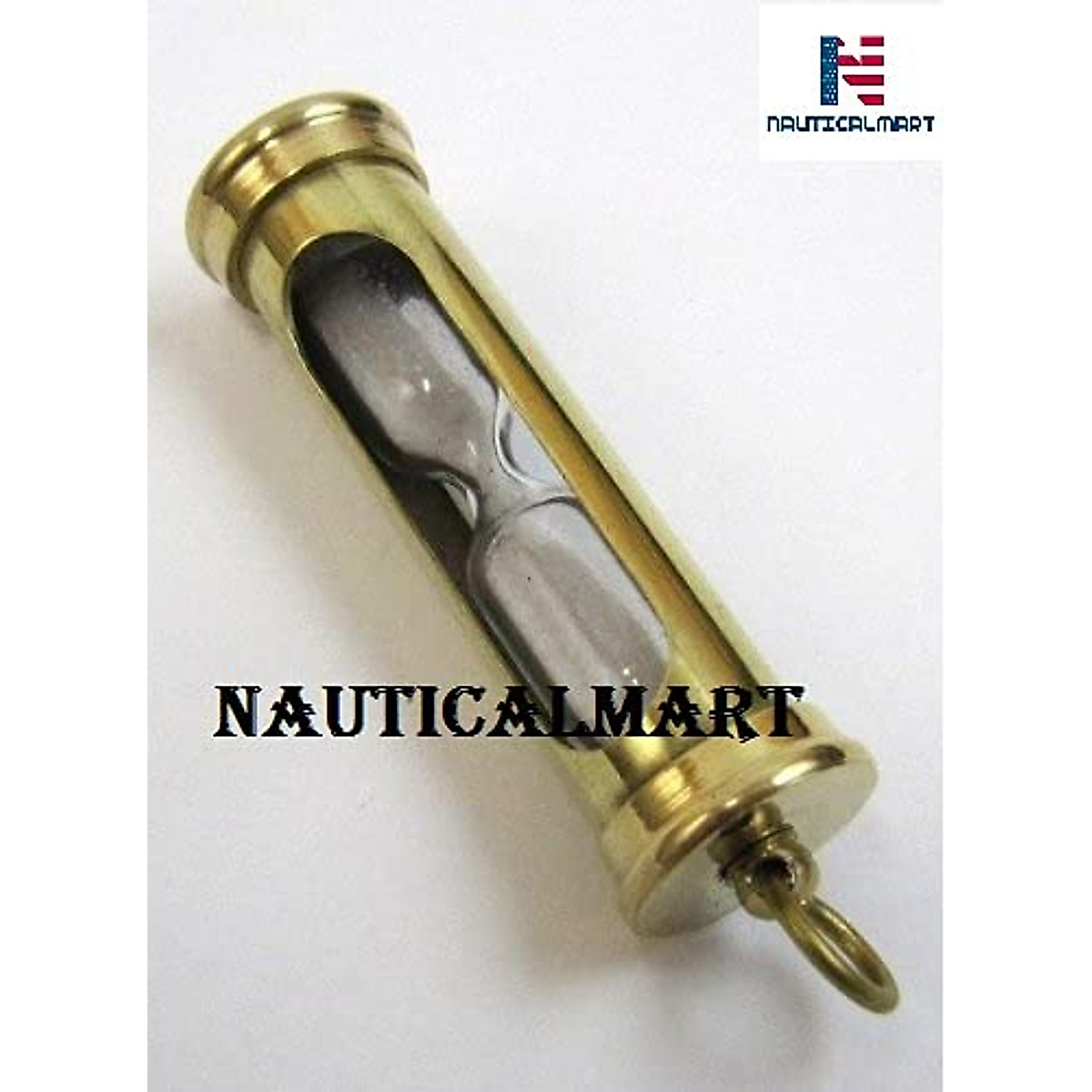 NauticalMart Brass Clock Sand Timer Key Chain 5" pendent Keyring Hour Glass