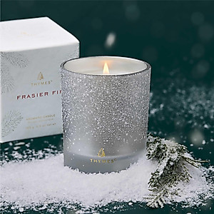 Thymes Frasier Fir Flocked Jar Candles – Scented Candles for Home with Notes of Siberian Fir, Cedarwood & Sandalwood – Holiday Candles for Christmas Decor – White Candles (Poured Candles, 6.5 oz)