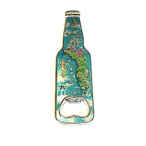 SUREG Florida Fridge Magnet Bottle Opener - Various designs Retro Collage Collectible Souvenir Bottle Opener 1 Item (Florida Map Design) (MGBF1)