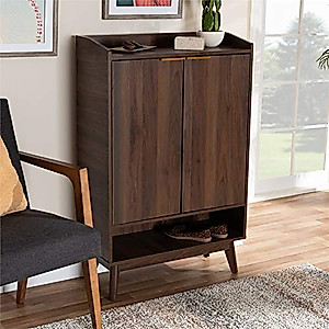 Baxton Studio Mid-Century Lena Wood Shoe Cabinet in Walnut Brown