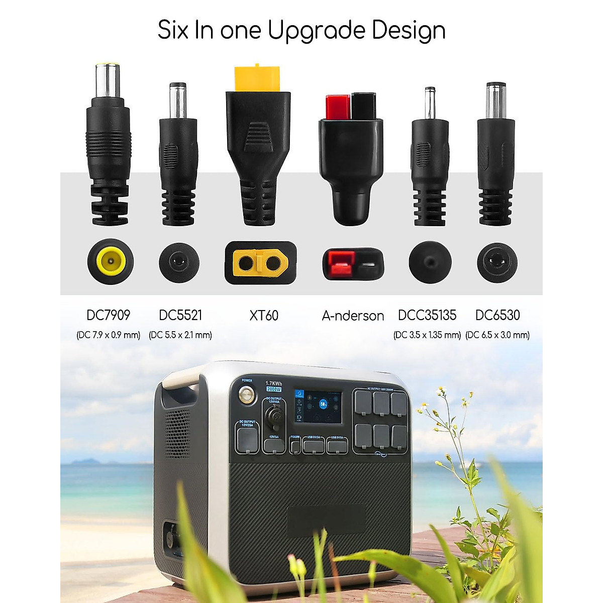 PNYZIK Upgraded 6-in-1 Solar Connector Kit for Portable Motors and Solar Panels/Motors, 100CM Universal Solar Adapter Connecting Harness with Female and Male Connectors, 1 Pc