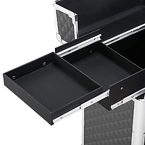 Topeakmart Professional Large Makeup Case, Professional Rolling Cosmetic Organizer Trolley, Portable Travel Makeup Train Case, With Drawer, Locks and Wheels - Black