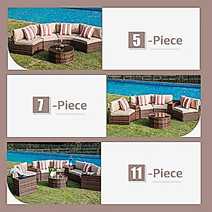 SUNSITT Outdoor 2-Piece Half-Moon Patio Furniture Curved Outdoor Sofa Wicker Sectional Set with Beige Cushions
