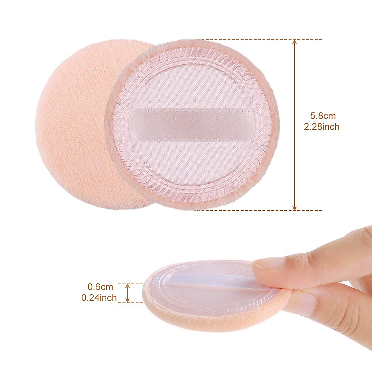 5x Powder Puff, Applicator Cotton Round Makeup Powder Sponge, Air Cushion Puff with Ribbon, Face Powder Puffs for Loose and Foundation,3.15 inch (Orange)