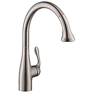hansgrohe Allegro E Gourmet Stainless Steel Commercial Kitchen Faucet, Kitchen Faucets with Pull Down Sprayer, Faucet for Kitchen Sink, Magnetic Docking Spray Head, Stainless Steel Optic 06460860