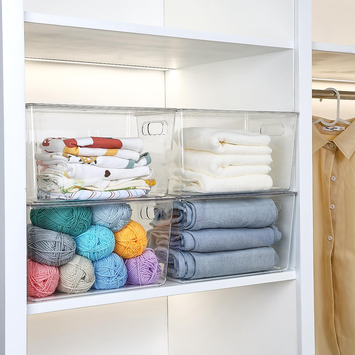 Vtopmart 6 Pack Clear Stackable Storage Bins with Lids,XLarge Plastic Containers with Handle for Pantry Organizer and Storage,Perfect for Kitchen,Fridge,Cabinet, Closet,Bathroom Organization