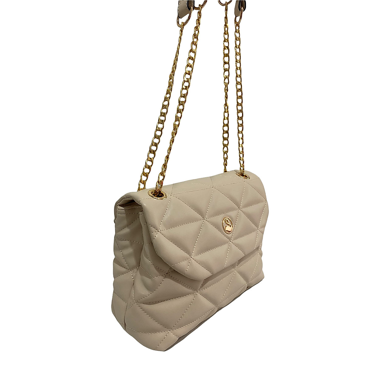 SANMORRİS Crossbody Bag for Women, Medium Shoulder Bag Vegan Purses and Handbags with Faux Leather and Chain.(Cream color)