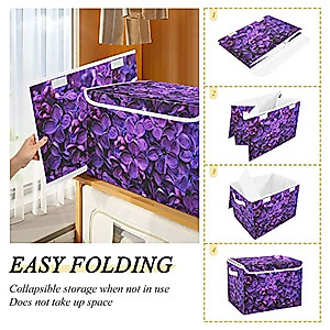 Kigai Storage Basket Spring Flowers Storage Boxes with Lids and Handle, Large Storage Cube Bin Collapsible for Shelves Closet Bedroom Living Room, 16.5x12.6x11.8 In