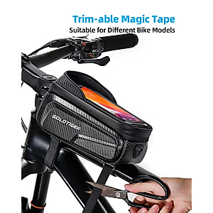 GoldTiger Bike Accessories EVA Hard Shell Bike Frame Bag - Waterproof Mountain Bike Front Top Tube Bag for Phones up to 6.8" with Rain Cover (Top Tube Bag)