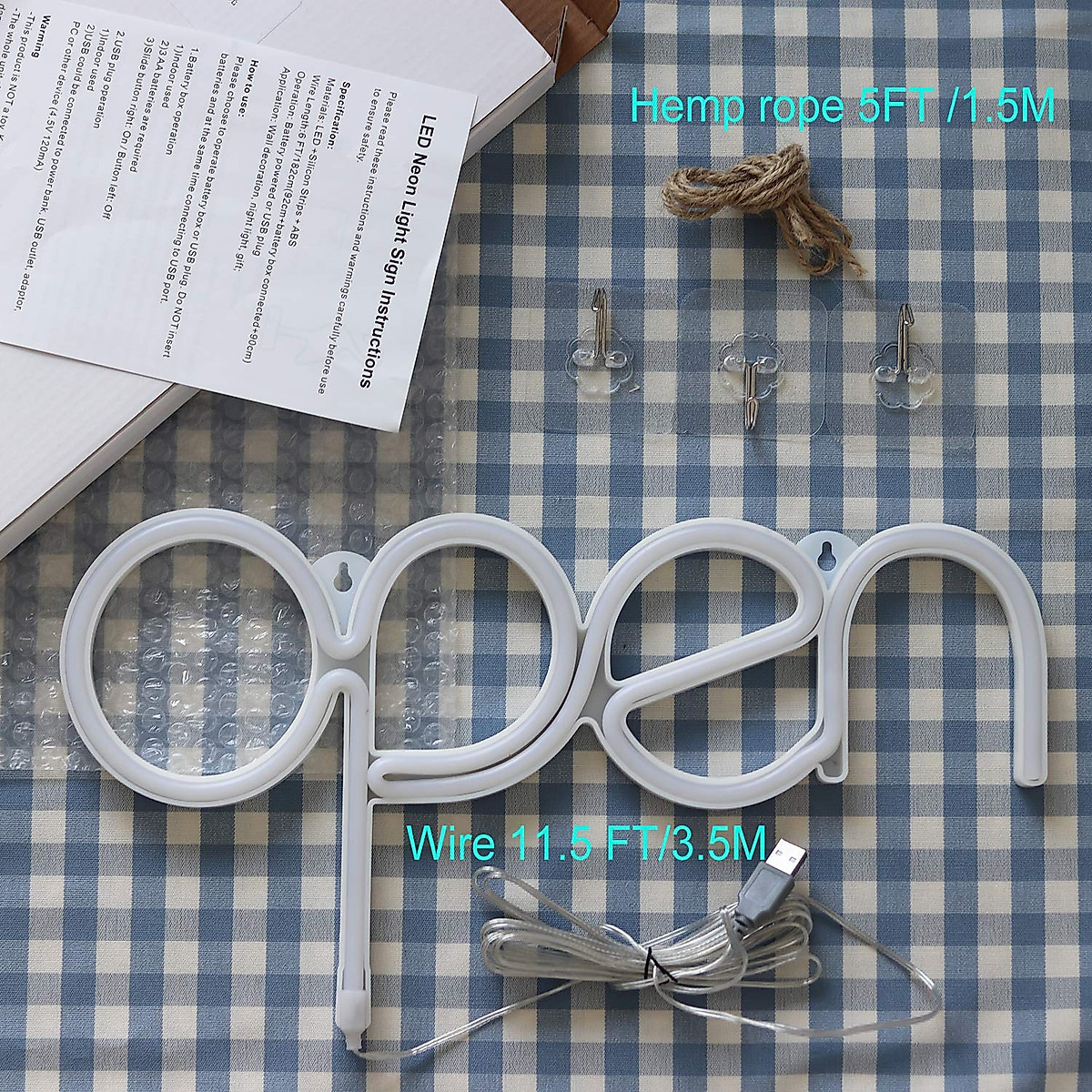 Open Signs for Business USB Powered Open Neon Sign Warm White 15.5x8.4 inch,Long Cord 11.5 FT Ad Board Open Display Light for Business,Café,Bar,Restaurant,Food Truck,Spa,Hotel,Bakery,Storefront(OWW)