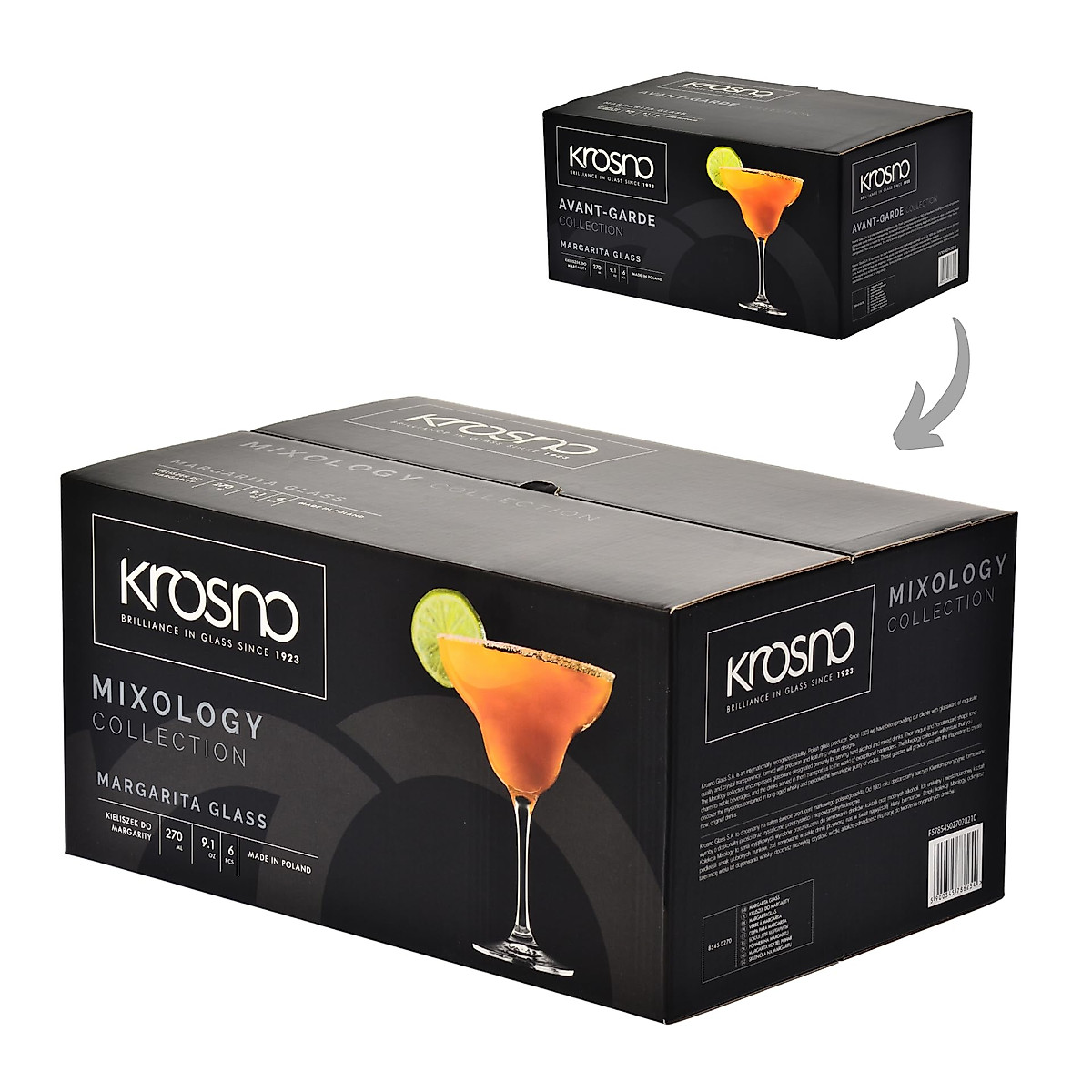 Krosno Margarita Cocktail Glasses | Set of 6 | 9.1 oz | Mixology Collection | Perfect for Home Restaurants and Parties | Dishwasher Safe | Gift Idea | Made in Europe