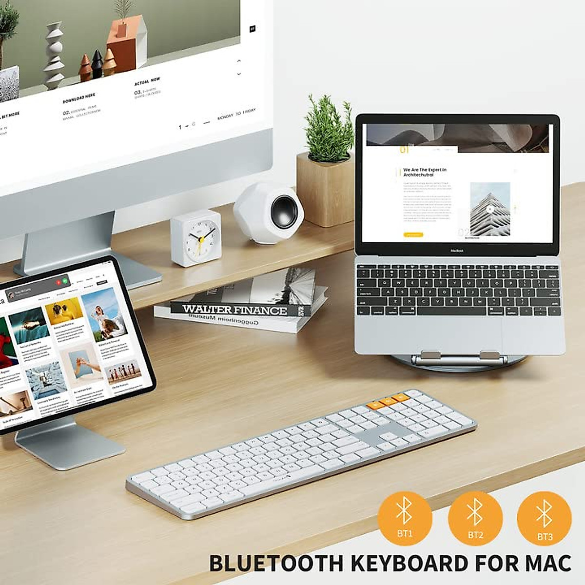 ProtoArc Backlit Bluetooth Keyboard for Mac, K100-A Ultra Slim Wireless Keyboard with Numeric Keypad, 3-Device Connection, Rechargeable for Mac Mini MacBook Pro, MacBook Air, iMac, iPad