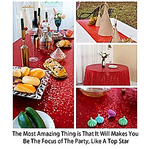 Sequin Fabric by The Yard 2 Yard Sparkly Fabric Mesh Sequins Fabric for Sewing Dress and Making Wedding Party Tablecloth Table Runner Decorations (2 Yard, Red)