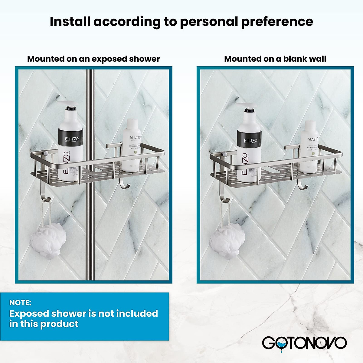 gotonovo Brushed Nickel Shower Shelf Wall Mount Solid Brass Essential Shower Rack Single Pack One Layer Bathroom Shower Rack Basket Arm Mount Shower Storage