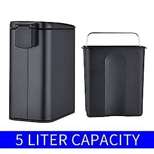 HILFA 5 Liter/ 1.3 Gallon Compact Stainless Steel Rectangular Step Trash can, Bathroom Trash can, Kitchen Trash can,Matte Black,SB3200-MB