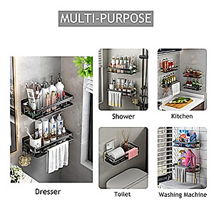 Shower caddy, 2 Pack Black Space Aluminum Shower Organizer, No Drilling Rustproof Shower Shelves with Hooks and Towels Hanger Storage for Bathroom, Kitchen