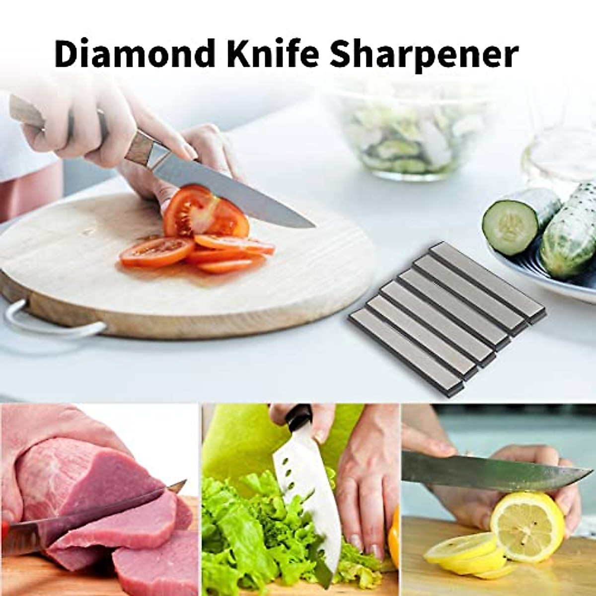 Professional Diamond Whetstones, 6 Pack 200#, 300#, 500#, 600#, 800#, 1000# Grit Diamond Sharpening Stones with Non-slip Base Portable Knife Sharpener Stones for Kitchen Outdoor 6.3x0.9in (6Pcs)