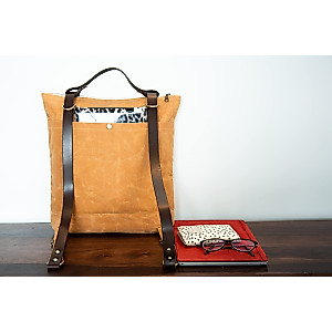 Small Convertible Totepack/Minimalist Slim Everyday Travel Daypack Women/ 14 Inch Laptop Backpack/ 8 Pocket College Bookbag/Waterproof Lining/Waxed Canvas & Leather/Urbanist (Pecan Brown)