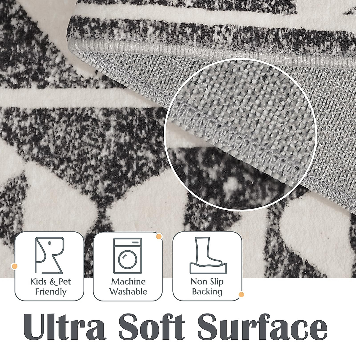 JINCHAN Boho Kitchen Runner Rug 3x12 Moroccan Trellis Hallway Runner Rug Washable Tribal Runner Non Slip Soft Geometric Thin Farmhouse Rug for Bedroom Bathroom Laundry Room Living Room Heathered Black