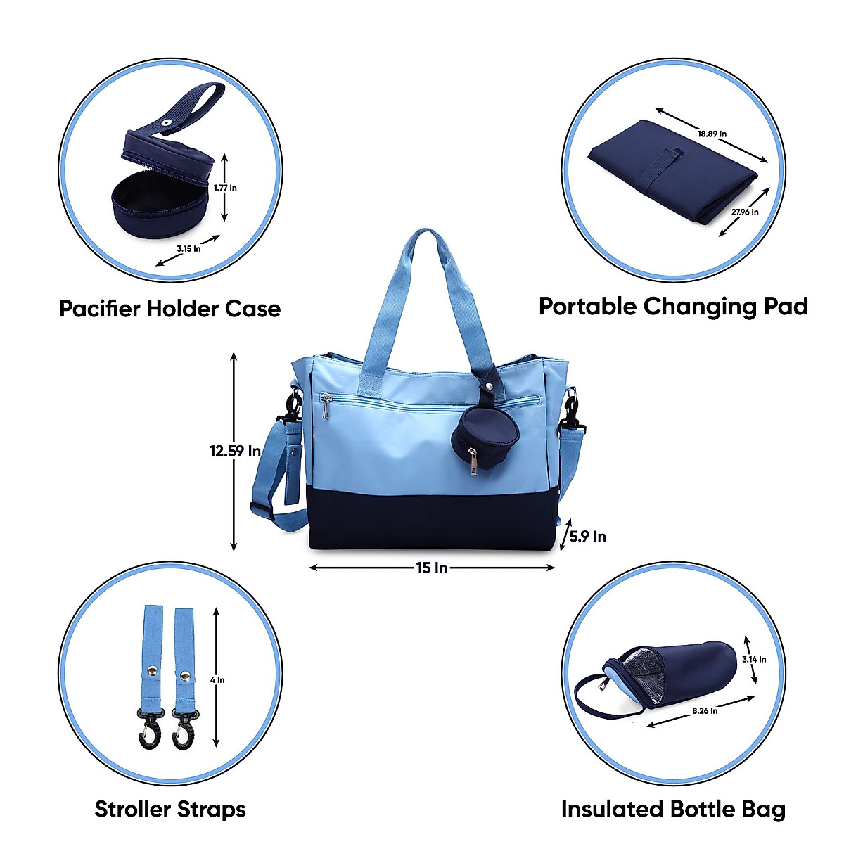 Lumier Diaper Tote Bag -Travel Bag with Changing Pad, Stroller Strap, Pacifier Case -Baby Boy Girl Registry Gift for Mom,Dad