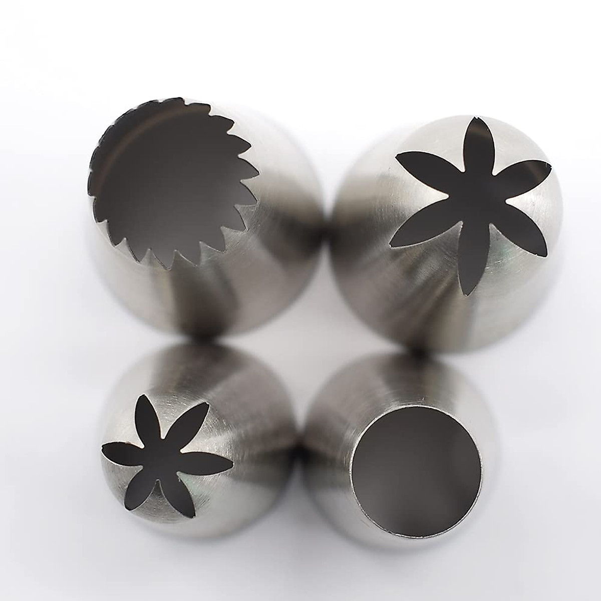 Tumenque 4 Pack Stainless Steel Seamless Piping Icing Tips #9FT 1B 2D 1A, Large Star Piping Nozzle, Cake Decorating Tools for Baker