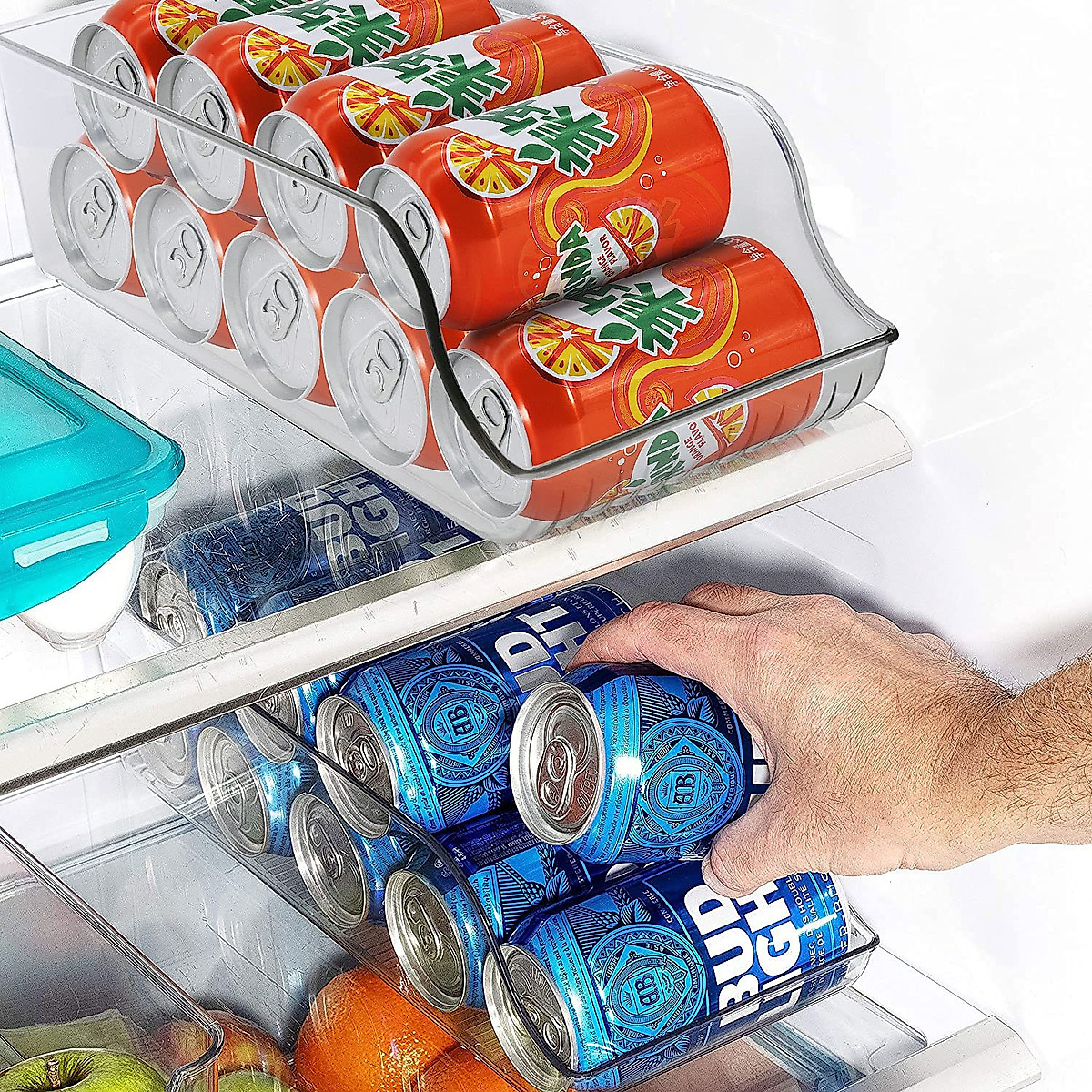 Anawin Refrigerator Organizer, 2 PCS a Set Fridge Organizer Bins for Refrigerator, Clear Plastic Canned Food Pantry Storage Rack for Freezer, Kitchen, Countertops, Cabinets, Soda Can Organizer