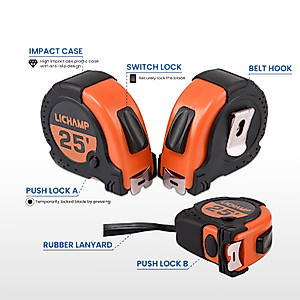 LICHAMP Tape Measure 25 ft, 6 Pack Bulk Easy Read Measuring Tape Retractable with Fractions 1/8, Multipack Measurement Tape 25-Foot by 1-Inch, C6OG