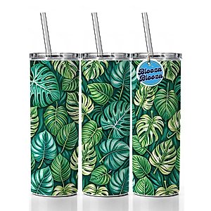 Monstera Leaves Pattern Skinny Tumbler 20oz with Straw Insulated Water Bottle Gift
