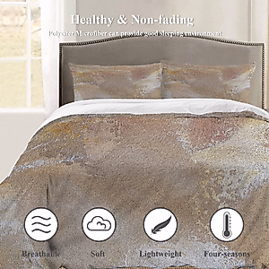 Shrahala Beige Brush Oil Painting Duvet Cover Set Twin Size, Brown Strokes Texture 3 Pieces Soft Brushed 100% Cotton Duvet Covers with Button Closure, 1 Duvet Cover 68x90 inches and 2 Pillow Shams