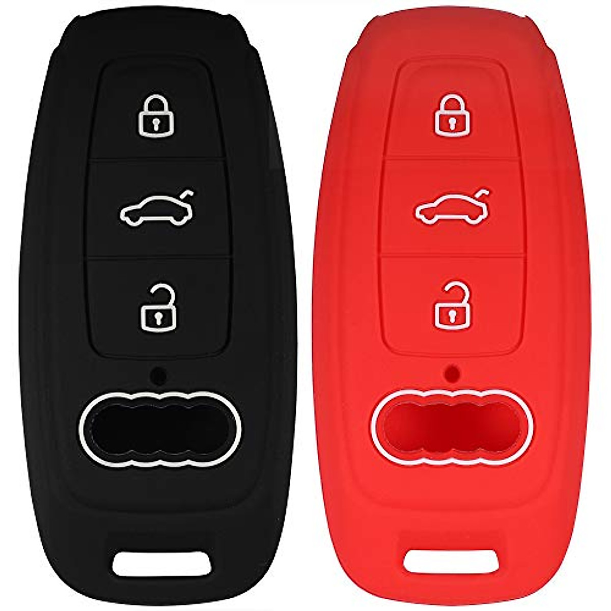 Lcyam 3 Button Key Fob Cover Silicone Case Compatible with 2019 2020 A6 E-Tron Audi A6L A8L A6 A7 A8 Q8 (Black Red)