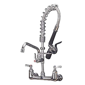 JZBRAIN Commercial Sink Faucet with Sprayer 21" Height 8 Inch Center Solid Brass Construction & Polished Chrome Wall Mount Commercial Kitchen Faucet with 8" Swing Spout for 1 or 2 Compartment Sink