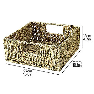 YIREAUD Water Hyacinth Storage Baskets,Hand-Woven Storage Baskets With Wooden Handles,Water Hyacinth Wicker Baskets for Organizing,Trapezoid Decorative Baskets