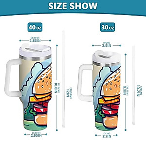 PaChyLuu 40 oz Insulated Tumbler with Handle and Straw Lid, Cartoon Burger Leak-Proof Stainless Steel Travel Coffee Mug for Car Cup Holder
